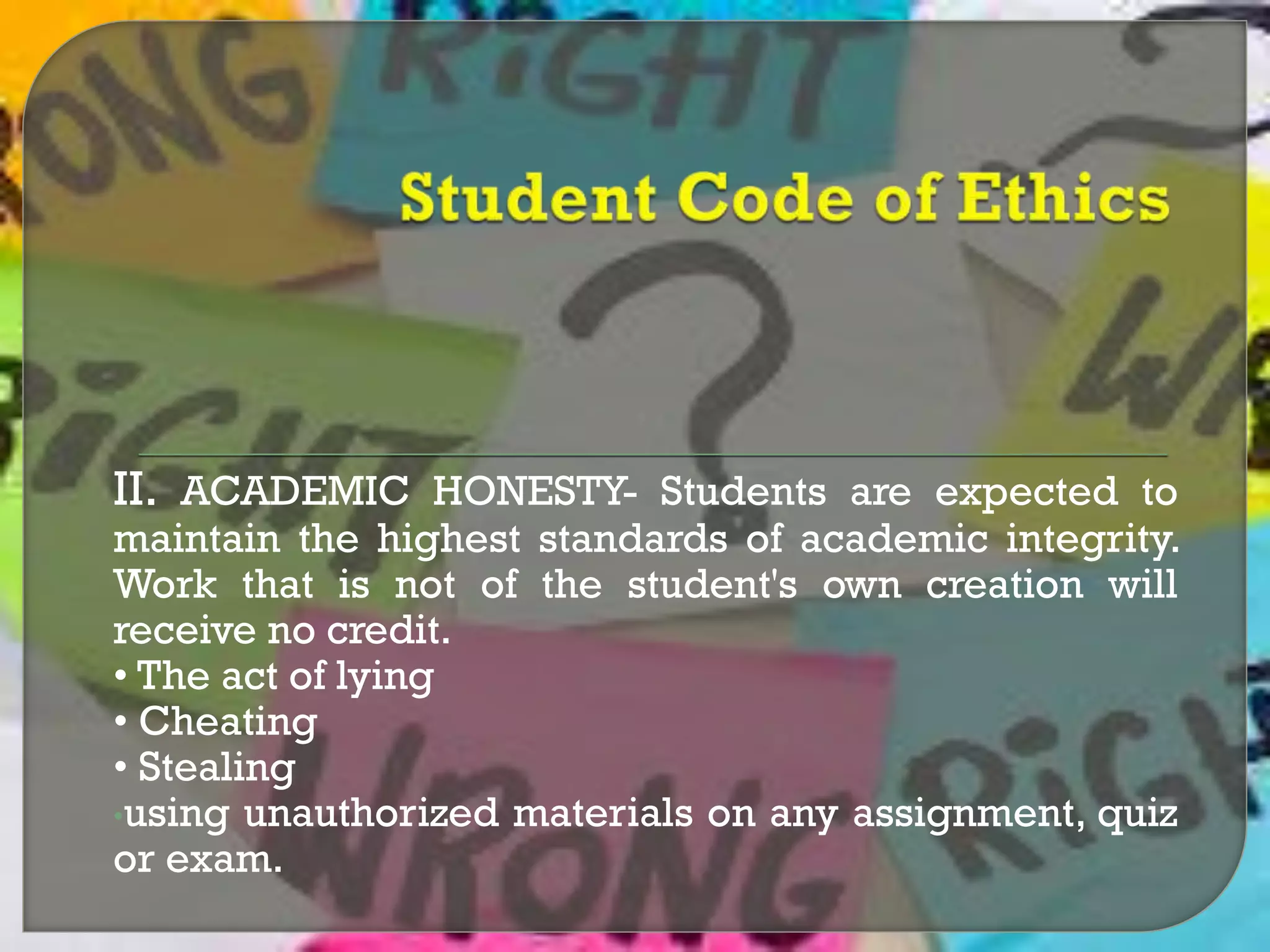 Code of ethics for students | PPTX