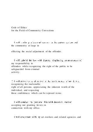Code of Ethics for the Field of Community Corrections | DOCX