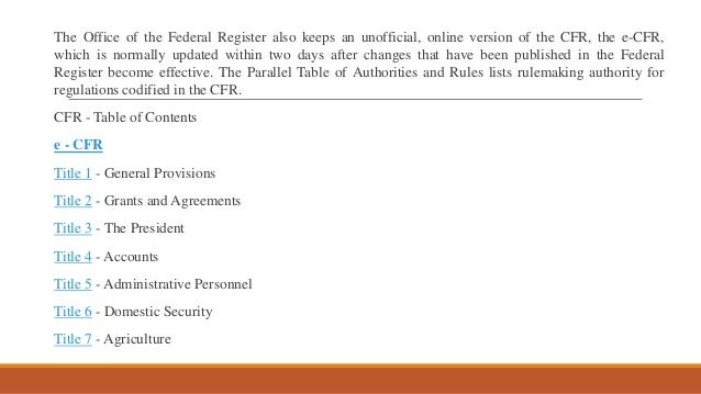 Code of federal regulations {cfr}