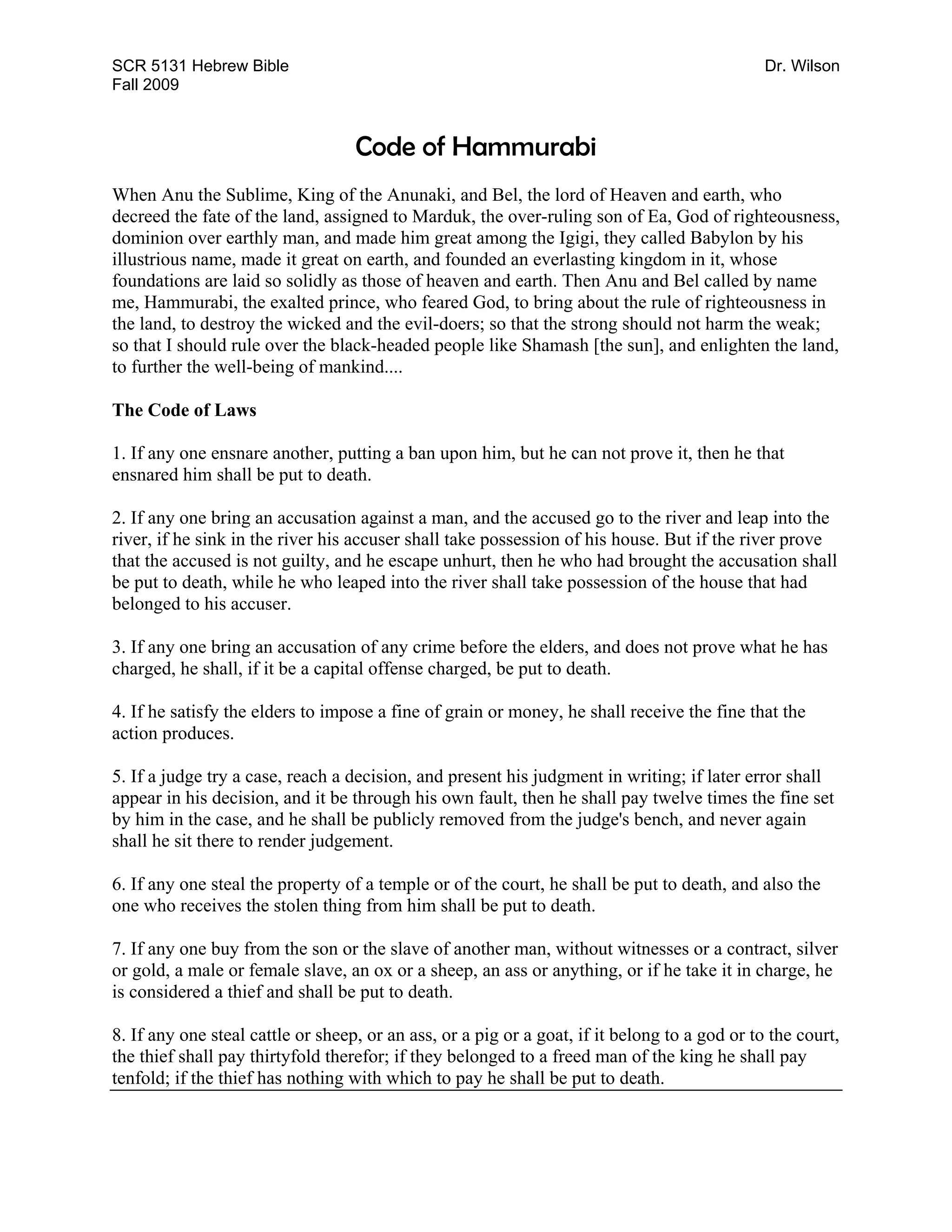 Code of hammurabi excerpts | PDF