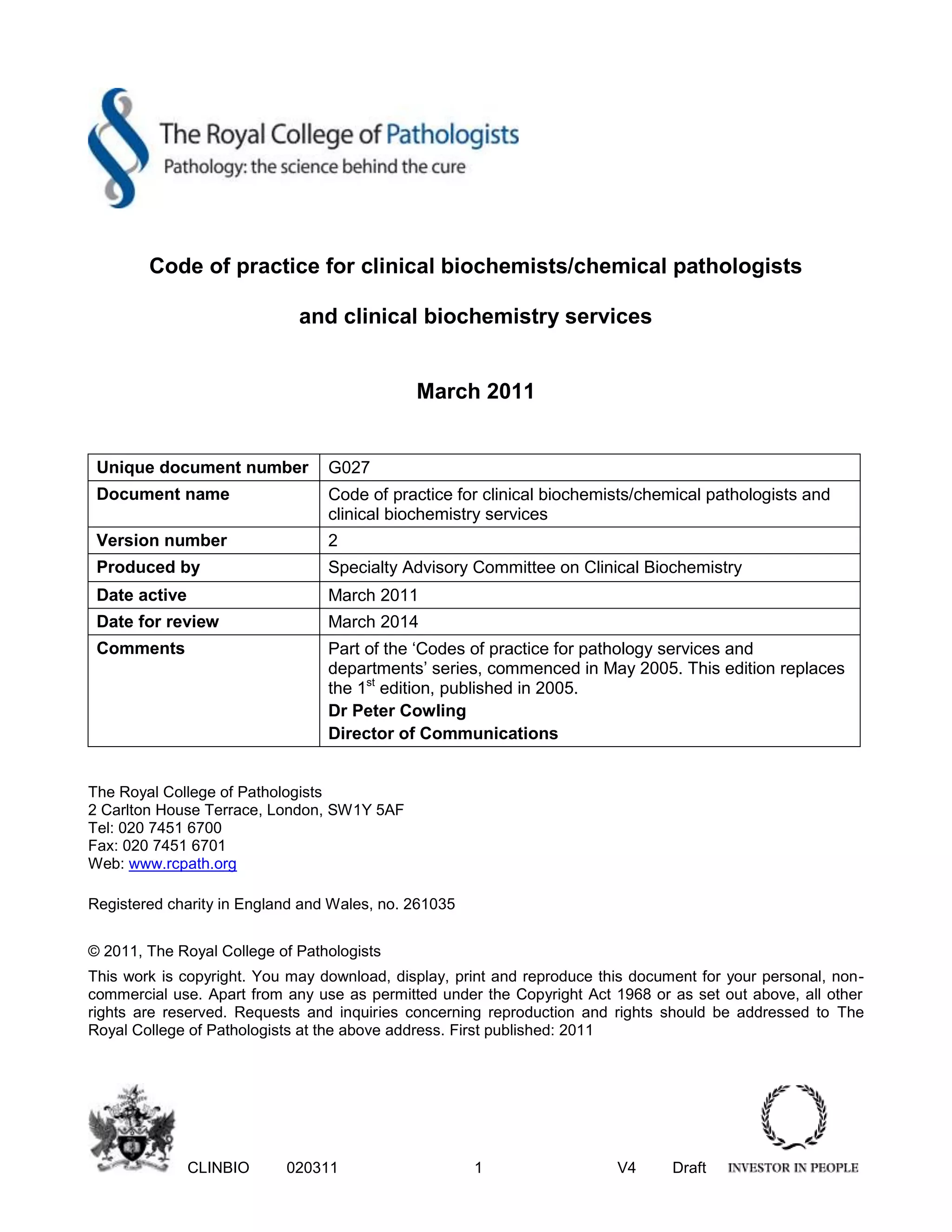 Code of practice for clinical biochemistry chemical pathologists | PDF