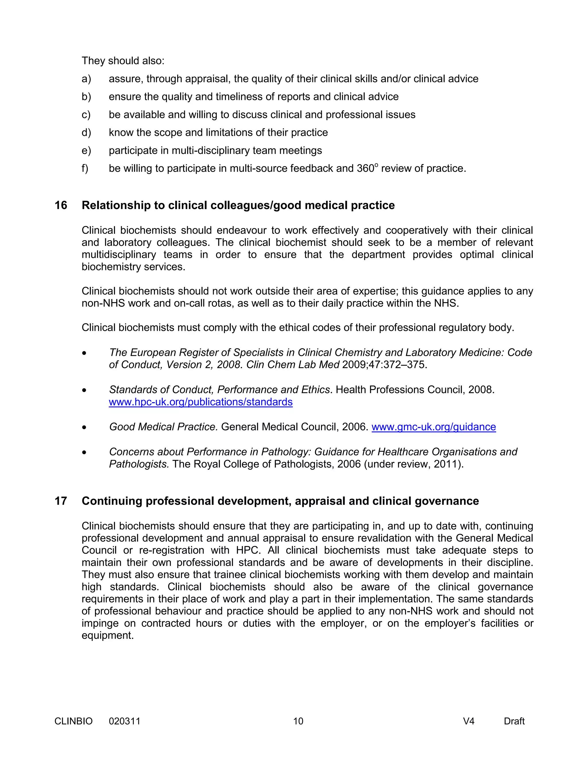 Code of practice for clinical biochemistry chemical pathologists | PDF