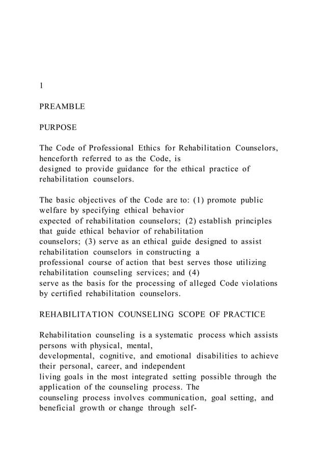 CODE OF PROFESSIONAL ETHICS FOR REHABILITATION COUN | PDF