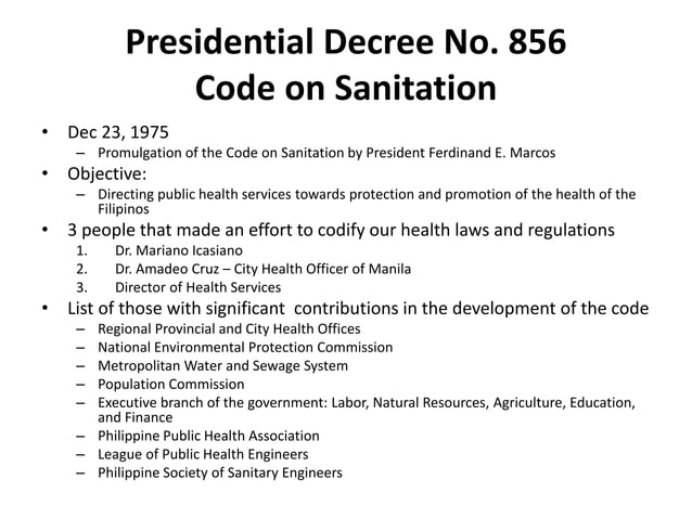 Code+on+sanitation+intro,+chaps+1 2 | PPT