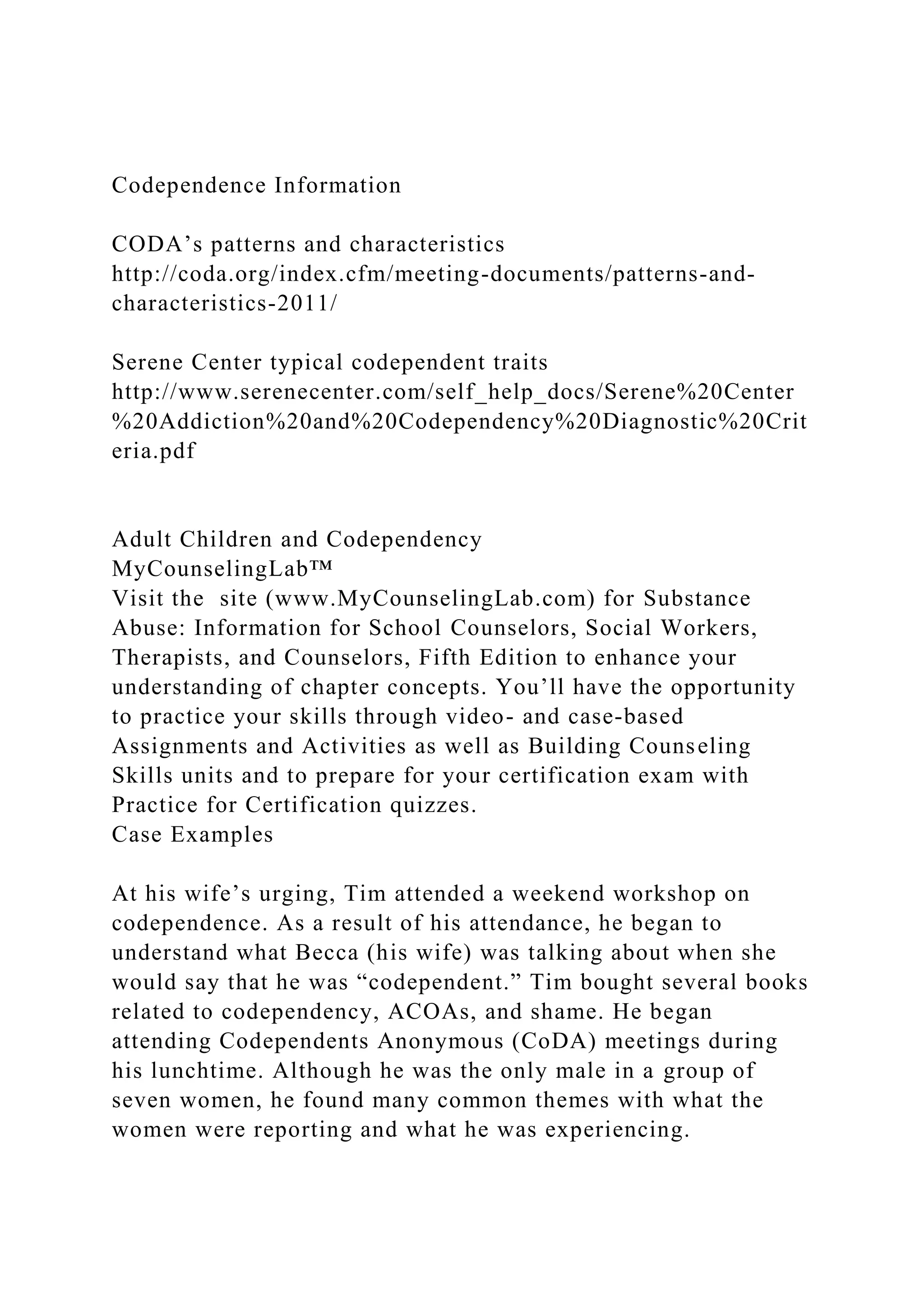 Codependence InformationCODA’s patterns and characteristicsh.docx ...