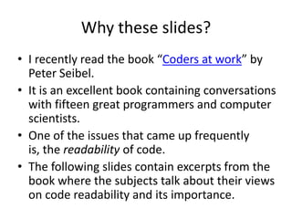 On Readability of Code | PPT
