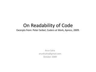 On Readability of Code | PPT