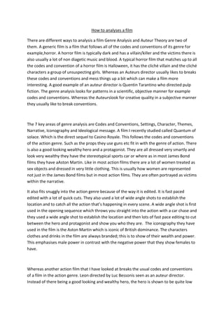 Codes and conventions | DOCX | Movies | Entertainment