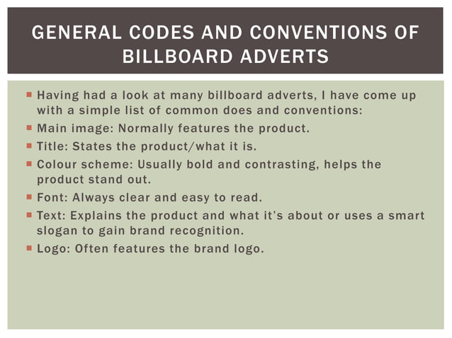 Codes and conventions billboard adverts | PPTX | Advertising Industry ...