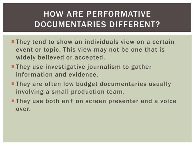Codes and conventions- performative documentary genre | PPTX