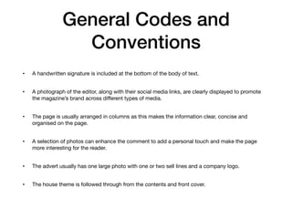 Codes and Conventions of the Editor's Comment and Advertisement | PPT