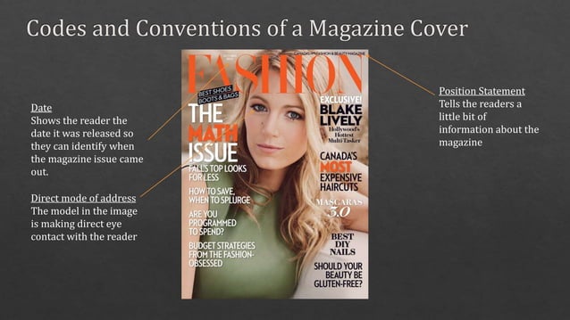 Codes and conventions of a magazine front cover | PPT