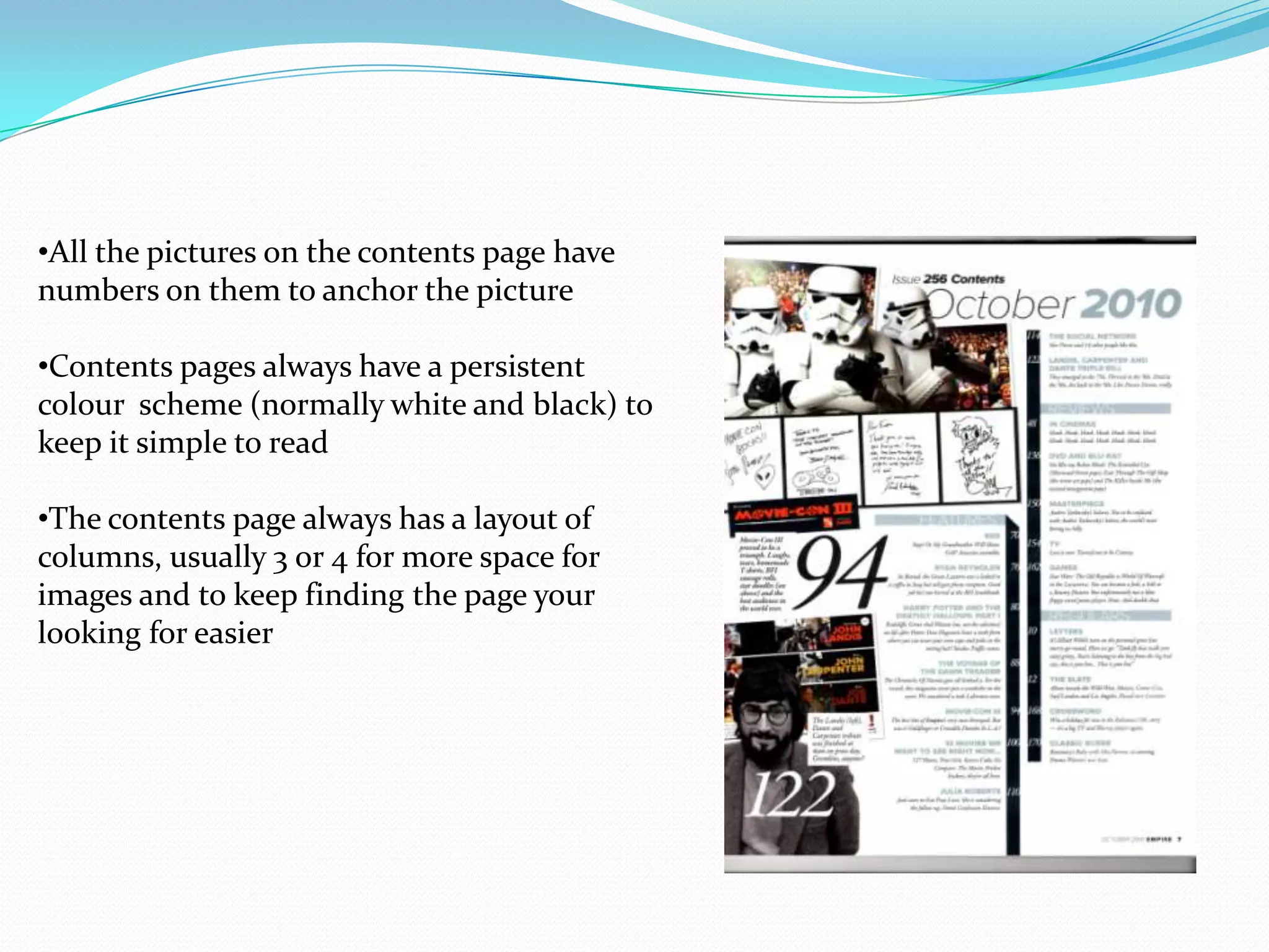 Codes and conventions of a contents page | PPT
