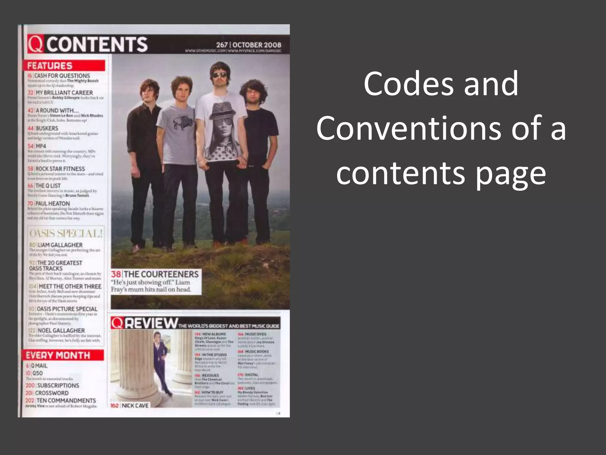 Codes and conventions of a contents page | PPTX