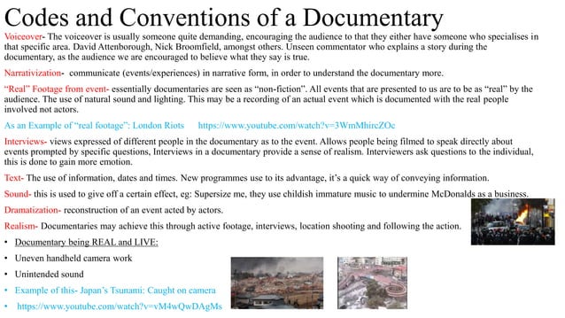 Codes and conventions of a documentary | PPTX