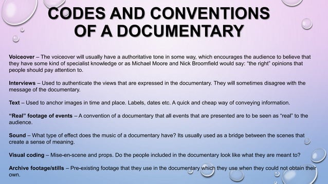 Codes and conventions of a documentary | PPT