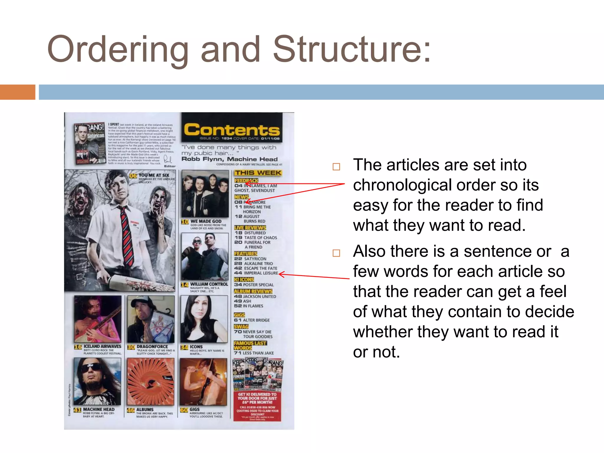 Codes and conventions of a magazine contents page | PPTX