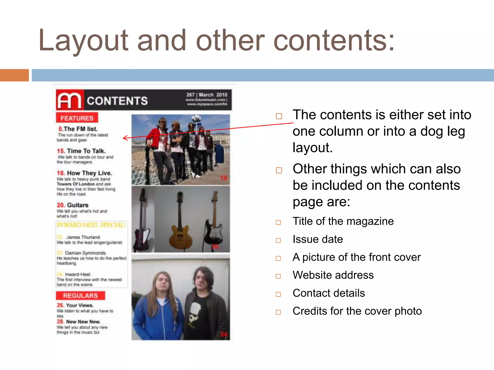 Codes and conventions of a magazine contents page | PPTX