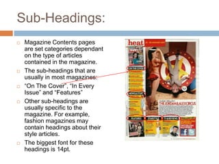 Codes and conventions of a magazine contents page | PPTX