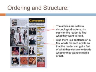 Codes and conventions of a magazine contents page | PPTX