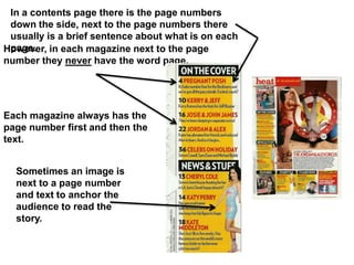 Codes and conventions of a magazine contents page | PPTX