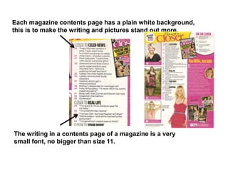 Codes and conventions of a magazine contents page | PPT