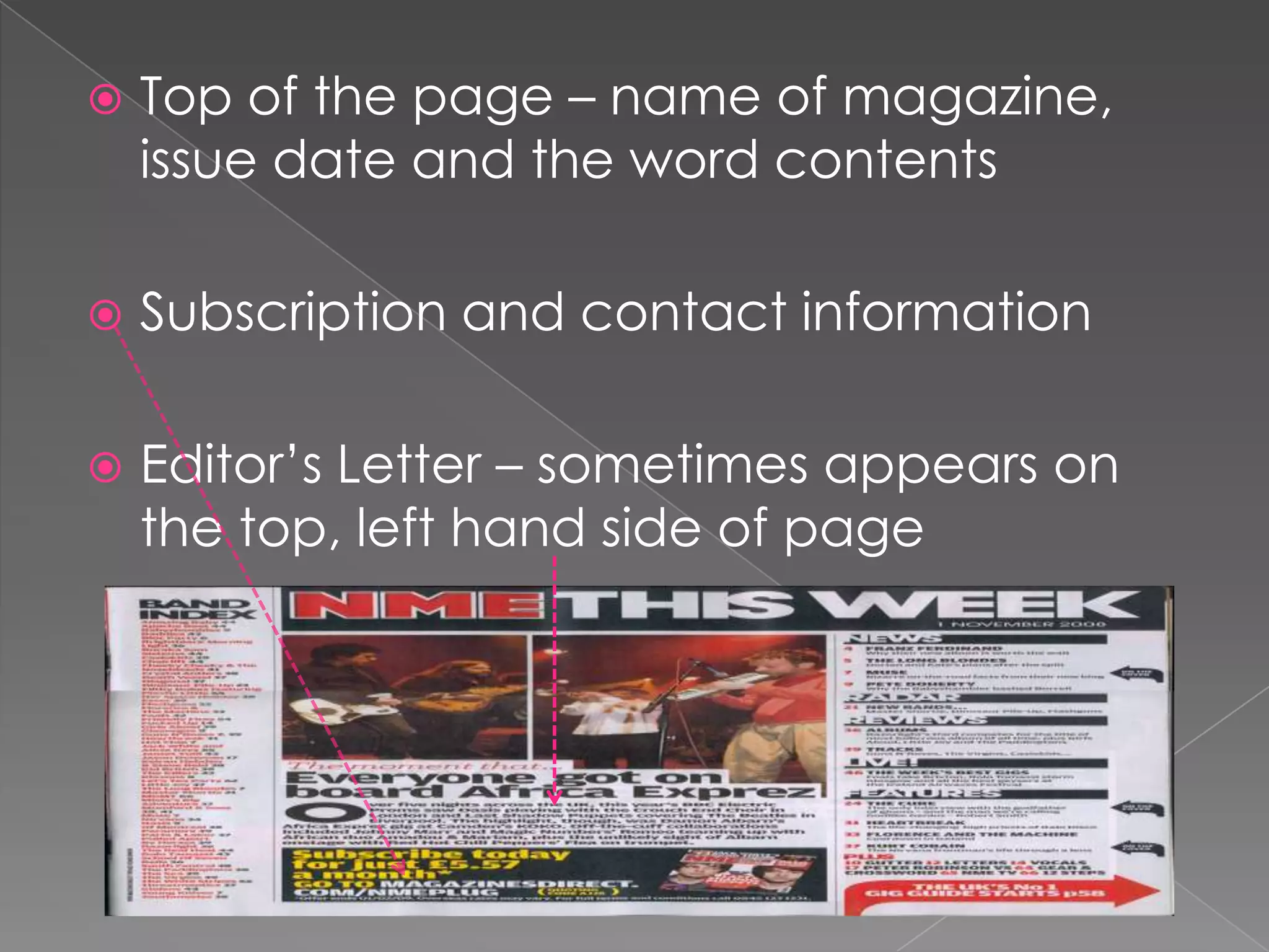 Codes and Conventions of a magazine contents page | PPTX