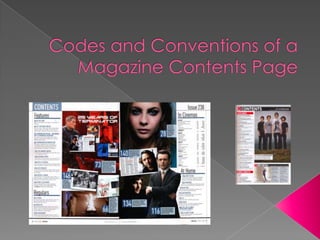 Codes and Conventions of a magazine contents page | PPTX