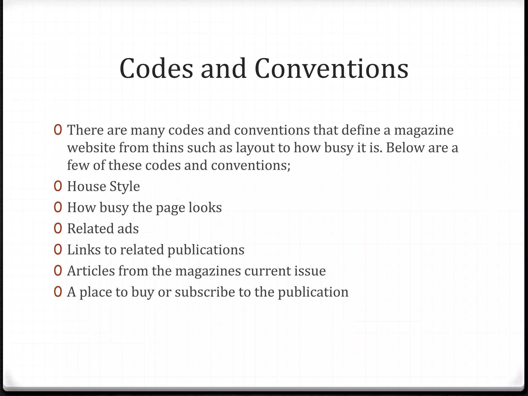 Codes and conventions of a magazine website | PPTX