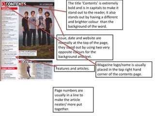Codes and conventions of a music magazine contents page | PPTX