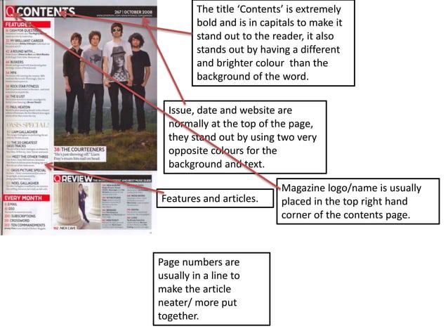 Codes and conventions of a music magazine contents page | PPT
