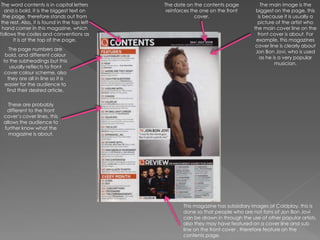 Codes and conventions of a music magazine contents (2) | PPT