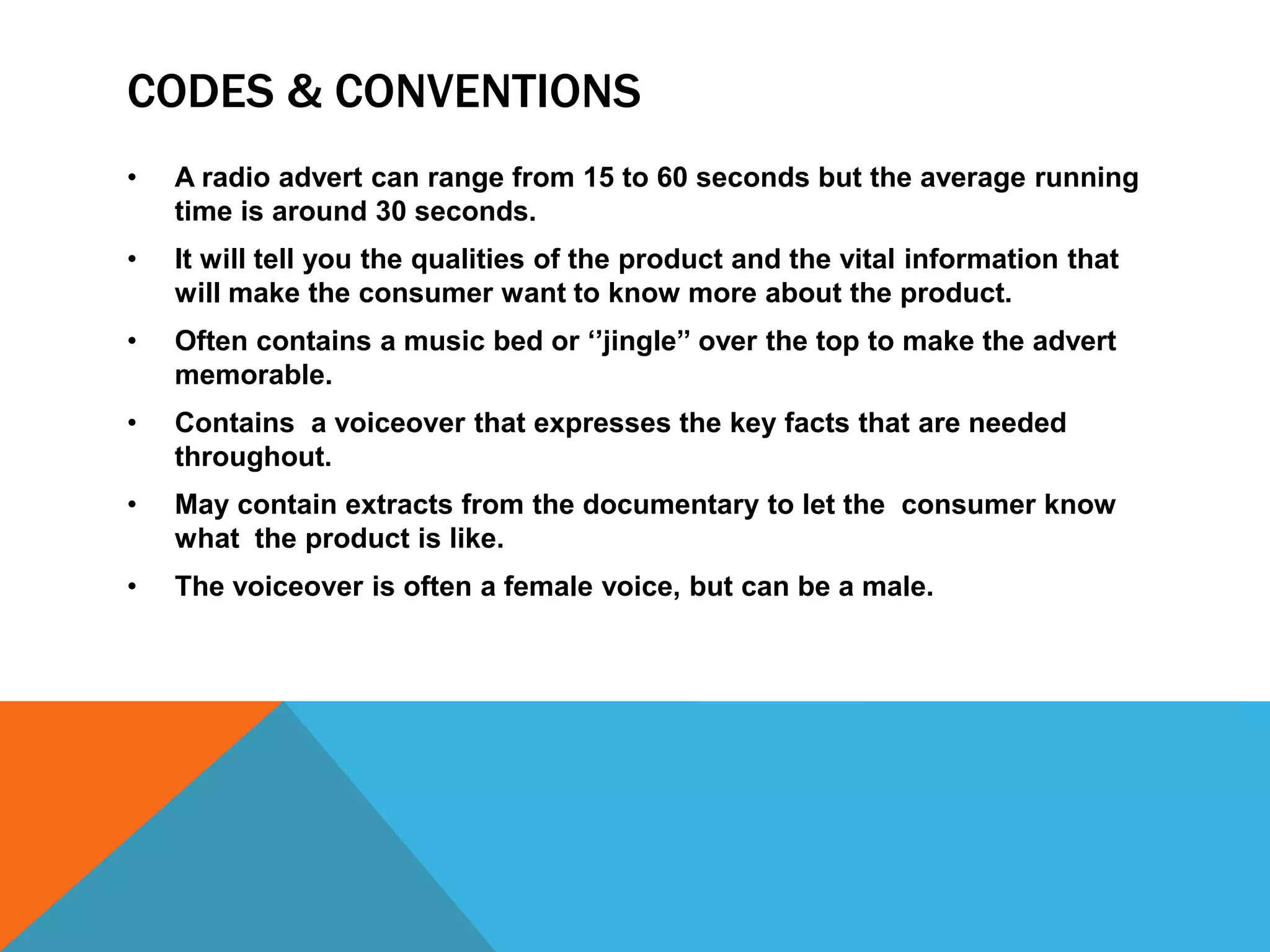 Codes and conventions of a radio advertisements | PPT