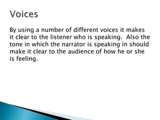 Codes and conventions of a radio drama to complete | PPTX