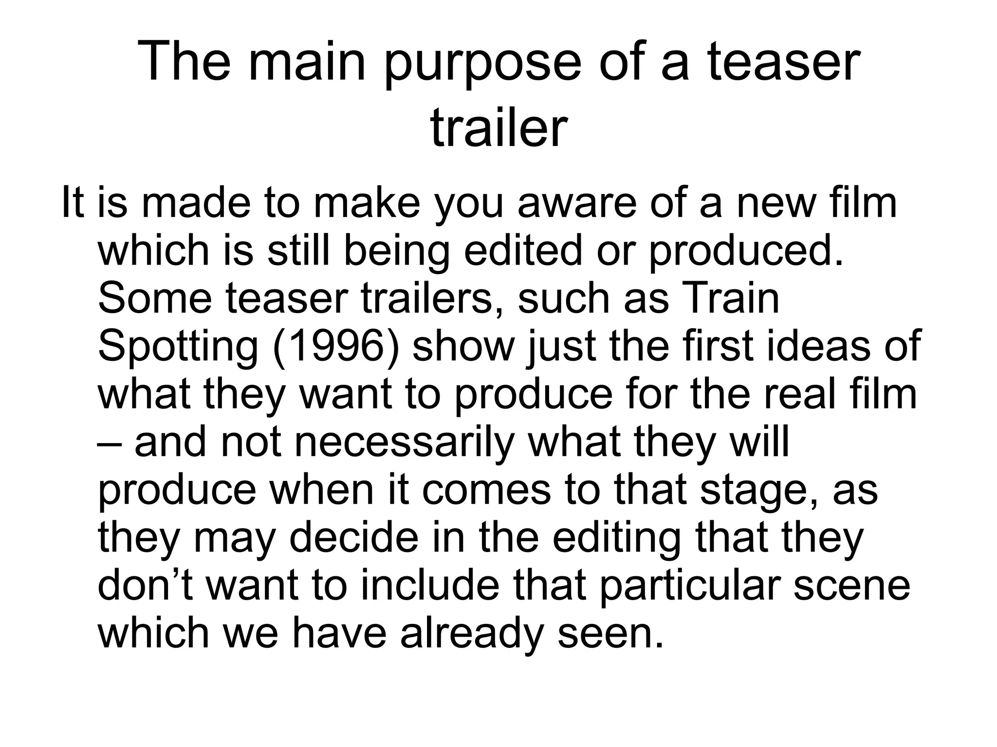 Codes and conventions of a teaser trailer | PPTX | Video Production | Content Production