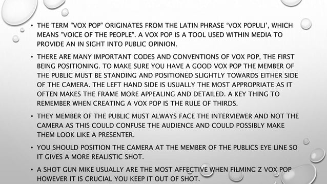 Codes and conventions of a ‘vox pop | PPTX