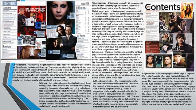 Codes and conventions of context page in magazines | PPTX | Desktop ...