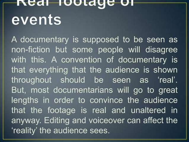Codes and conventions of documentaries | PPTX | Video Production ...