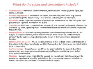 Codes and Conventions of Documentaries | PPTX