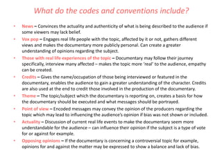 Codes and Conventions of Documentaries | PPTX