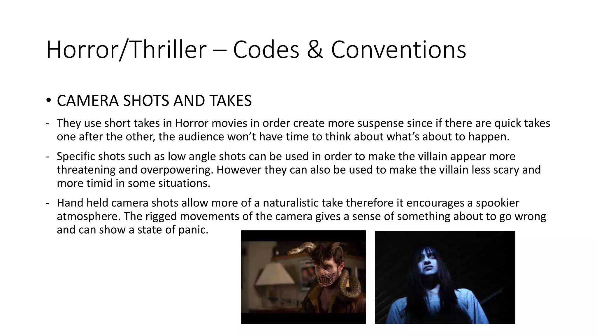 Codes and conventions of horror thriller | PPT
