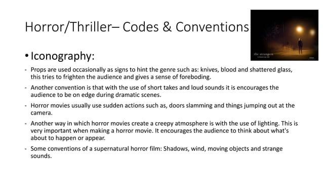 Codes and conventions of horror thriller | PPT