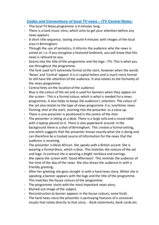 Codes and Conventions of Local TV News | DOCX