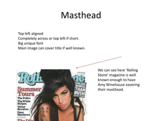 Codes and conventions of a music magazines front cover. | PPT