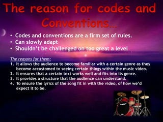 Codes and conventions of music video | PPT