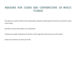 Codes and conventions of a music video | PPTX