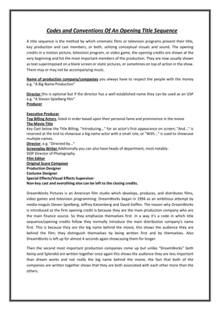 Codes and conventions of opening credits | DOCX | Movies | Entertainment