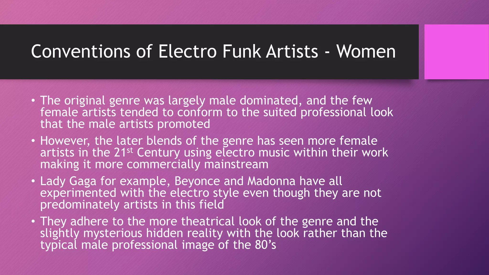 Codes and Conventions of The Electro Funk Genre | PPT