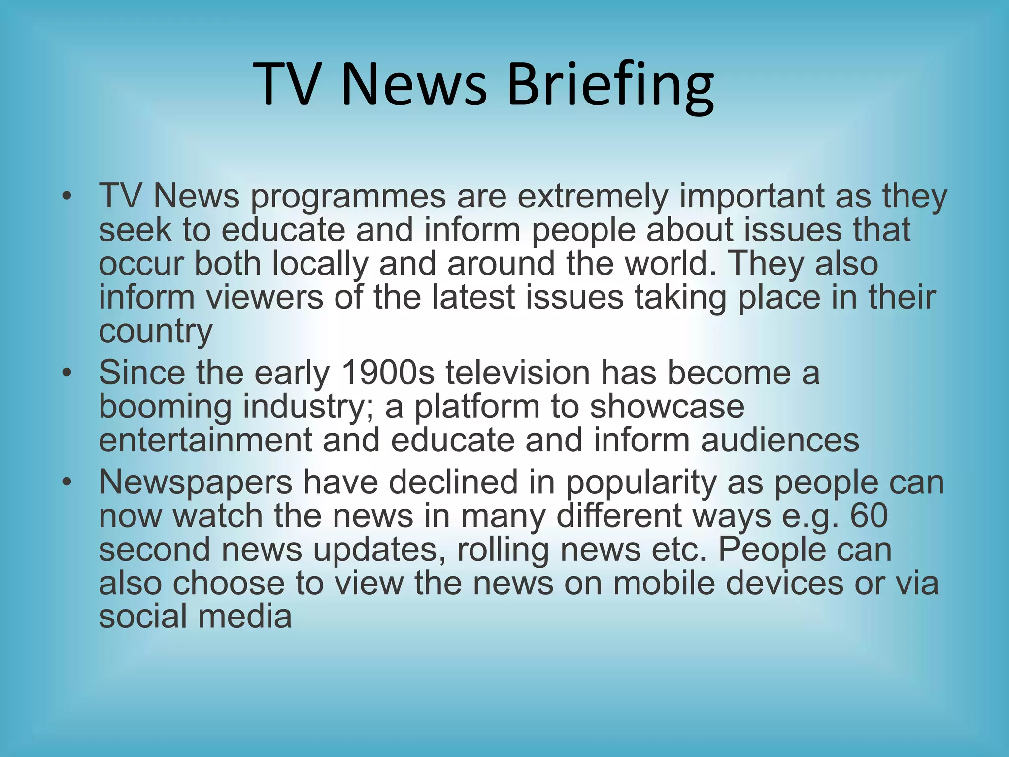 Codes and conventions of tv news | PPTX