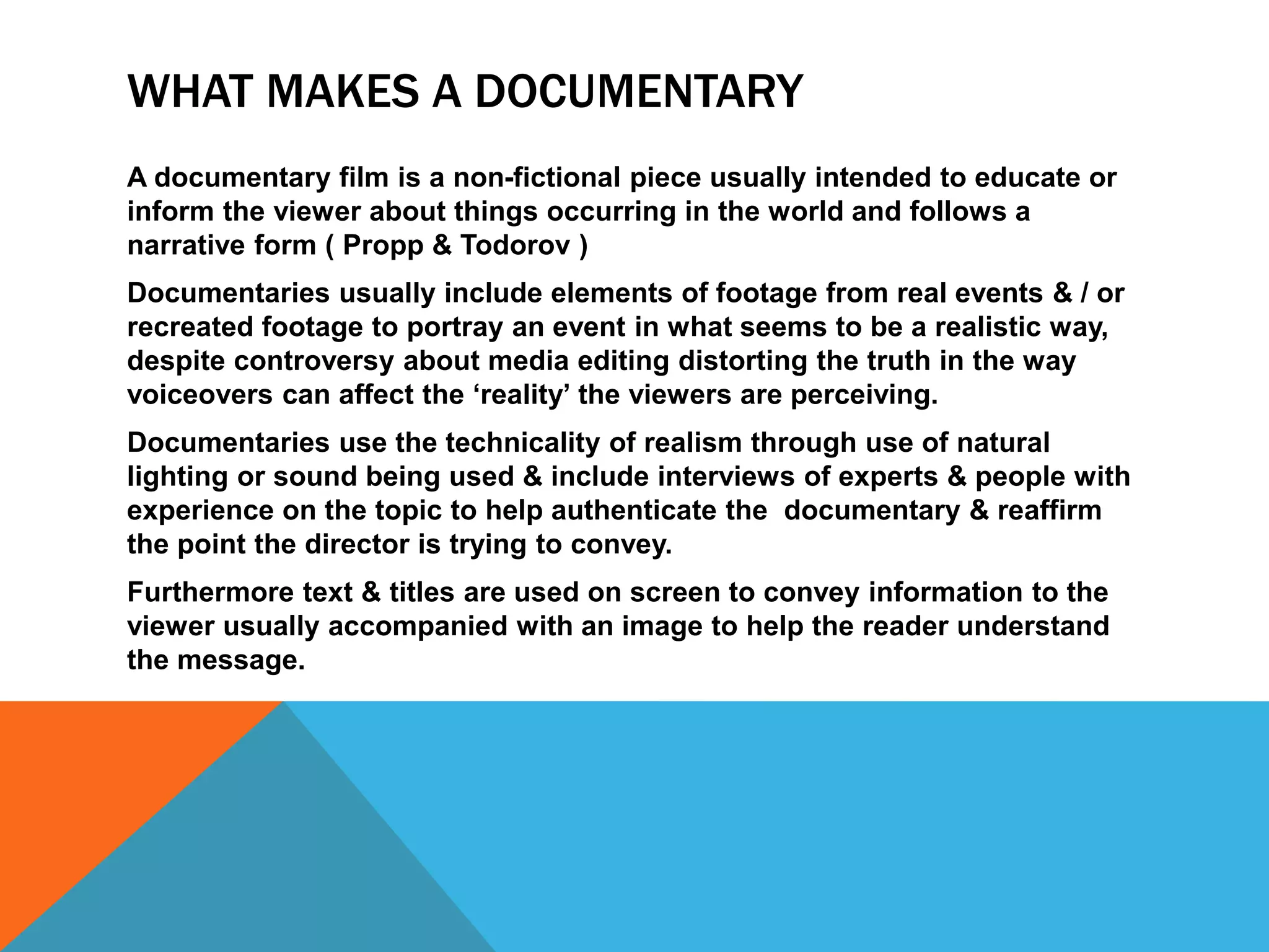 Codes & conventions of a documentary | PPT
